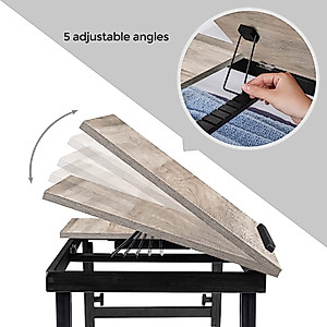 SONGMICS Laptop Desk for Bed or Sofa with Adjustable Tilting Top, Breakfast Serving Tray with Height Adjustable Folding Legs, Fits Screen Size up to 15.6 Inches, Floor Desk, Greige ULLD105W01