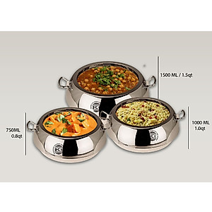 King International Stainless Steel Casserole Dish with Lid Set of 3, Eena Meena Deeka Ultra Set Insulated Casserole, Hot Pot, Chapati Box, Chapati Container, 0.8 qt, 1 qt, 1.5 qt