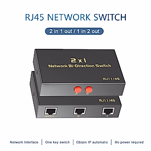 RJ45 Network Switch Selector 2 in 1 Out or 1 in 2 Out, Ethernet Switch 2 Port, 2 Port Network Hub 100/500M, Metal Shell