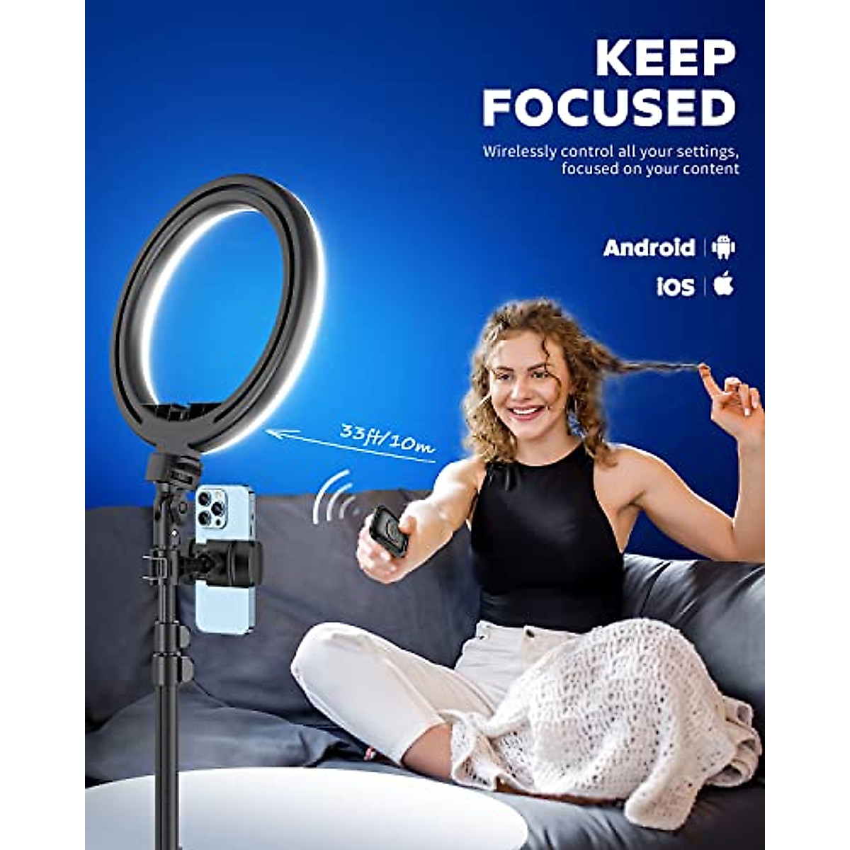 Kaiess 10.2" Selfie Ring Light with 65" Adjustable Tripod Stand & Phone Holder for Live Stream/Makeup, Upgraded Dimmable LED Ringlight for Tiktok/YouTube/Zoom Meeting/Photography