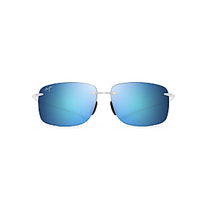 Maui Jim Men's and Women's Hema Polarized Rimless Sunglasses, Crystal Matte/Blue Hawaii, Large