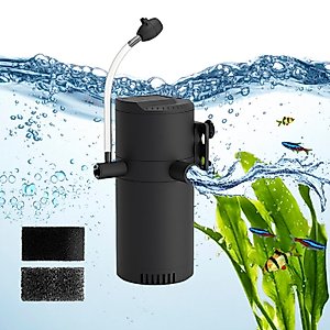 VCRAZE 2-Stage Internal Aquarium Filter 135GPH Turtle Filter in-Tank Filter Dual Water Outlet & Aeration, Fish Tank Filter Turtle Tank Filter for 10-40 Gallon Tanks
