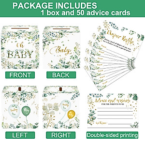 50 Pieces Greenery Diaper Raffle Tickets with Baby Shower Holder Box Baby Party Decorations Favors Sign Box Insert Ticket Diaper Raffle Game Kit