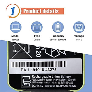 ASODI 1800LI Lithium Ion Battery for iRobot Replacement Parts Roomba Compatible with Roomba 960 895 890 860 695 680 690 675 640 614 Series 4376392 14.4V 26Wh 1800mAh