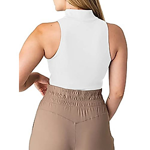 LASLULU Womens Crop Tops Half Zip Up Sleeveless Yoga Tops Compression Summer Athletic Shirts Sports Bra Seamless Workout Gym Pullover Going Out Tops(White Large)