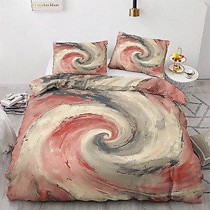 FJWXCBD Abstract Swirl Duvet Cover Full Size, Red and Beige Pattern Bedding Set 3 Piece for Bedroom Decor, Modern Artistic Duvet Cover & 2 Pillow Shams, with Zipper & Ties, Super Soft Microfiber