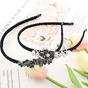 TCOTBE 2 Pack Rhinestone Hair Accessories: Crystal Headbands, Shiny Butterfly Flowers, Vintage Sparkly Beaded Hoops, Pearl Jewelry for Women