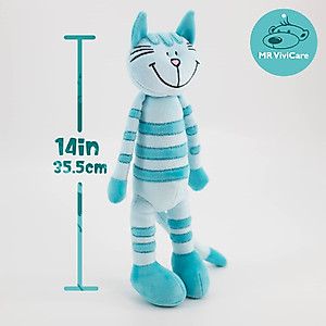 MR VIVICARE 14" Blue Stripe Standing Cat Stuffed Animals for Girls and Boys,Turquoise Stuffed Cat Plush Toys for Kids and Newborn Baby,Great Birthday, Machine Washable