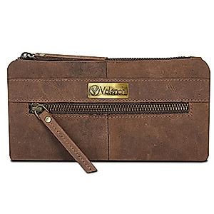 LEVOGUE RFID Soft Flexible Leather Wallet for Women-Credit Card Slots, Mobile case Coin Purse with ID Window - Handmade by VALENCHI (Brown Vintage)