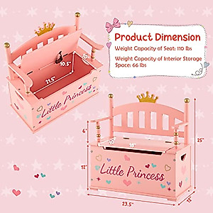 Costzon Wooden Toy Box, 2 in 1 Toy Chest Storage Bench Seat with Safety Hinged Lid, Kids Toy Storage Organizer for Playroom Bedroom, Children's Furniture, Gift for Toddler Girls Age 3+, Pink