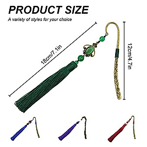 Metal Bookmark with Tassel, Personalized Bookmark with Chalcedony Beads, Antique Copper Book Marks for Book Lovers, Classical Pretty Bookmark for Women Men Student (Green)