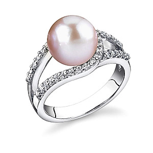 The Pearl Source Freshwater Cultured Pearl Ring for Women, Tessa Ring in Pink with Sterling Silver and Crystals