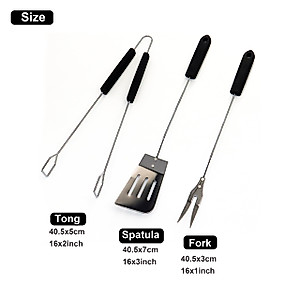Grill Accessories 16Inch, Grill Fancy BBQ Grill Accessories 10pcs Stainless Steel Grill Accessories with Spatula, Fork, Tongs,Thermometer,Skewer,BBQ, Camping,Family Barbecue