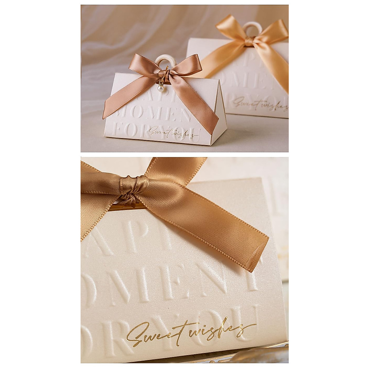 ZJSXINDI 15 Pcs Favor Boxes Gift Wrap Boxes White Gift Box 5"x 3" For Party Favor, Weddings, Bridal Showers, Bridesmaids... Gift Wrap Boxes Bulk for Crafting (champagne ribbons)