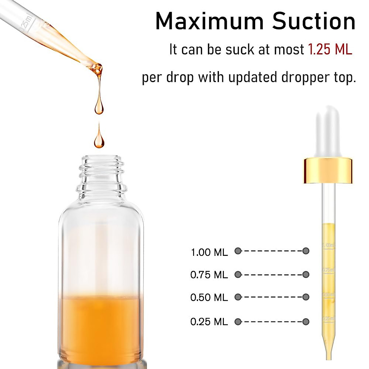 Glass Bottle with Dropper, 4 oz Clear Golden Cap Eye Dropper Bottle for Essential Oils with Labels and Funnel, 2 Pcs Empty Tincture Bottles with Unbreakable Plastic Eye Dropper with Measurements