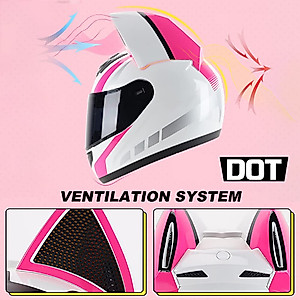 Cat Ear Bluetooth Motorcycle Helmet, DOT Certification Full Face Flip-Up Motorbike Helmet, Cool Cute Cat Helmets with HD Visor and Ventilation Syste, for Adults Men Women S~XL