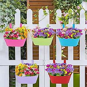 Glory Island 5 Pcs Hanging Flower Pot, Metal Iron Bucket Fence Hanging Planters for Outdoor Plants, Planter Box with Detachable Hooks for Railing Balcony Garden Yard