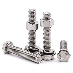 10 Sets Glvaner 5/16-18 x 2" Stainless Steel Hex Head Screws Bolts, Nuts, Flat & Lock Washers, 18-8 (304) Stainless Steel, Full Thread, Coarse Thread