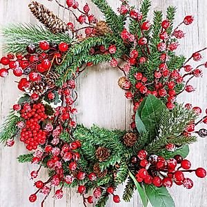 4 Pack ICY Red Berry Picks Artificial Christmas Berry Spray Iced Berry Stems Red Berry Twig Branches for Christmas Holiday Winter Floral Arrangement Centerpiece Seasonal Decoration 18.8" Tall