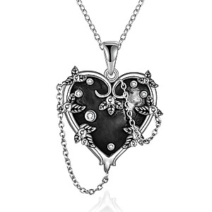 Witches Heart Pendant Necklace 925 Sterling Silver Gothic Jewelry Goth Halloween Gifts for Women