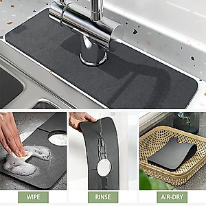 One Billiono Splash Guard for Sink Faucet- Super Absorbent Fast Drying Mat Gadgets-Splash Behind Faucet Drip Catcher Kitchen, Bathroom,Sink Mat, Dish Sponge Holder, Blue, 5.5*14.9IN