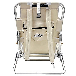 EasyGoProducts Tassel Backpack Beach Chair 5 Positions and Cup Holder Pouch on Side-Padded Pillow-Storage Bag on Back – Lightweight Rustproof Aluminum – Black Frame, 1 Pack TAN