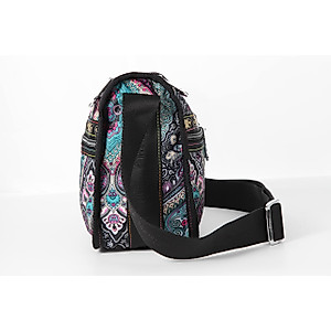 Oudduo Women Lady Shoulder Bag Mandala Black Nylon Crossbody Bag Casual Crossbody Bag Multiple Compartments