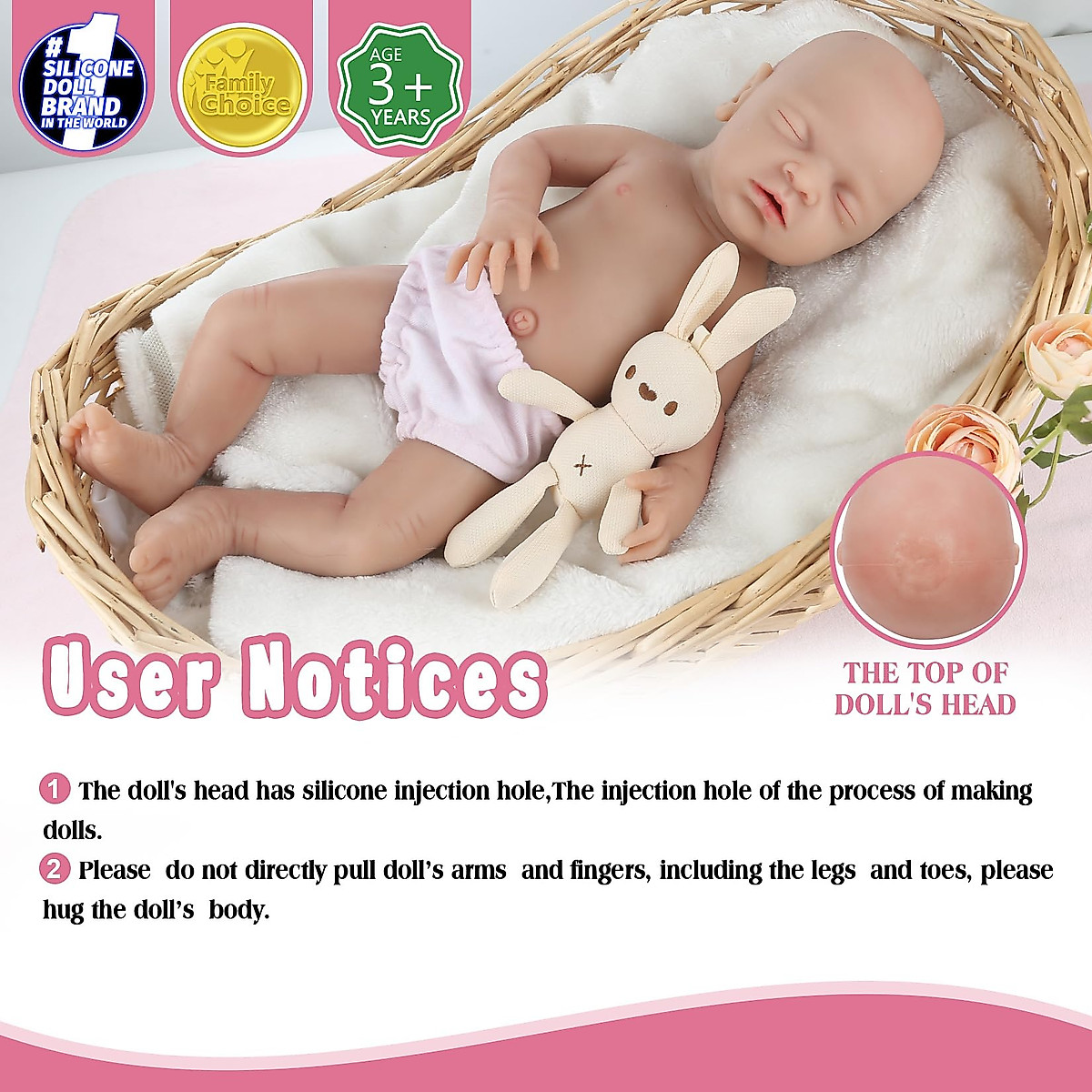 Vollence 18 inch Eye Closed Full Silicone Baby Doll,Not Vinyl Dolls,Sleeping Lifelike Reborn Baby Doll,Realistic Newborn Real Baby Doll - Girl