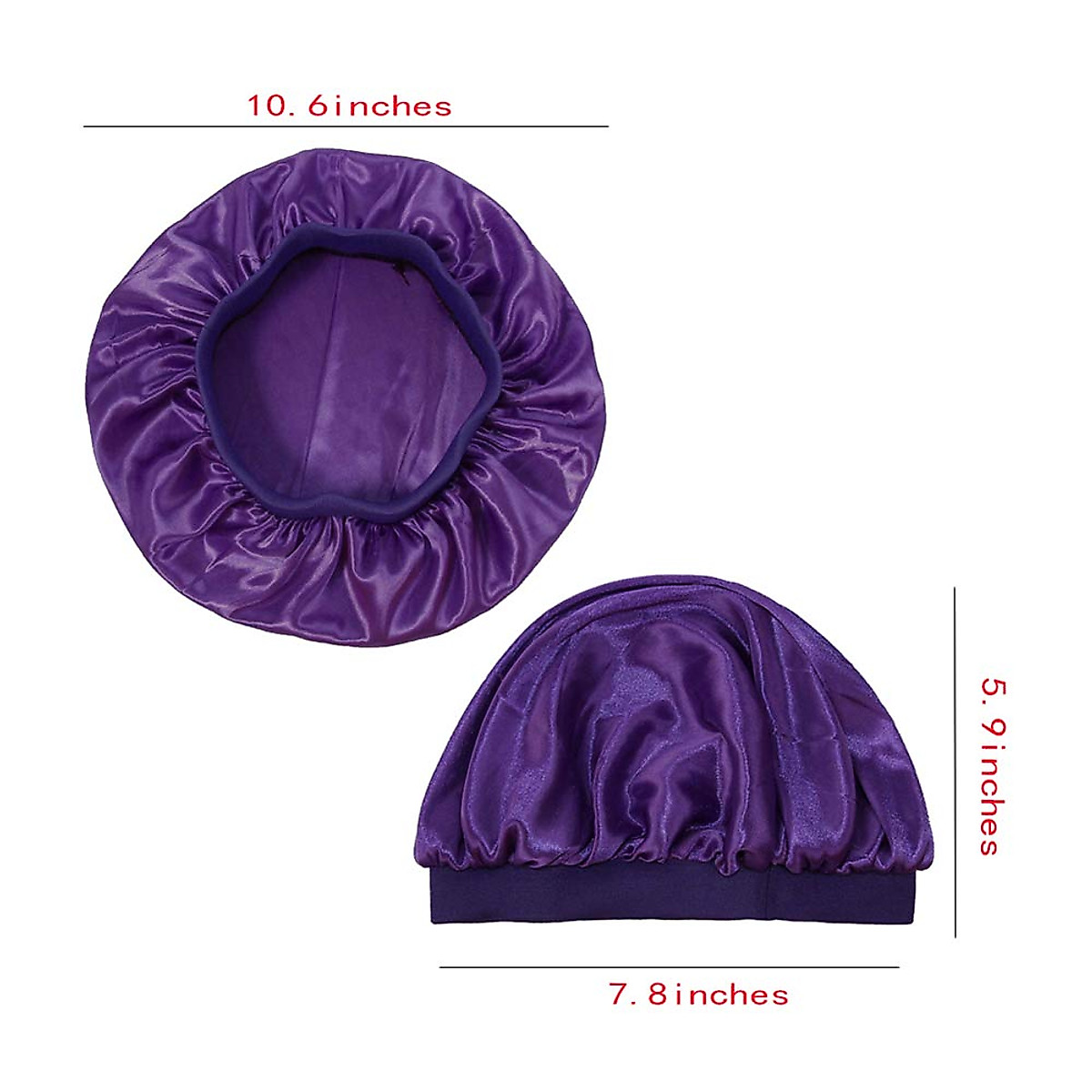 DuoZan 2 Pack Kids Satin Bonnets Night Sleeping Cap Wide Band Shower Cap Bath Hats for Baby Children Toddler (Black+Purple)…