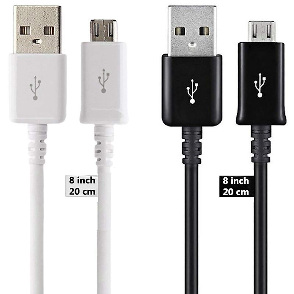 Short MicroUSB Cable Compatible with Your Bose SoundSport Free with High Speed Charging 2 Pack. (1Black,1White, 20cm 8in)