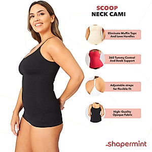 SHAPERMINT Womens Tops - Scoop Neck Cami Body Shaper for Women, Shapewear Tummy Control, Camisole Tank Tops for Women Black