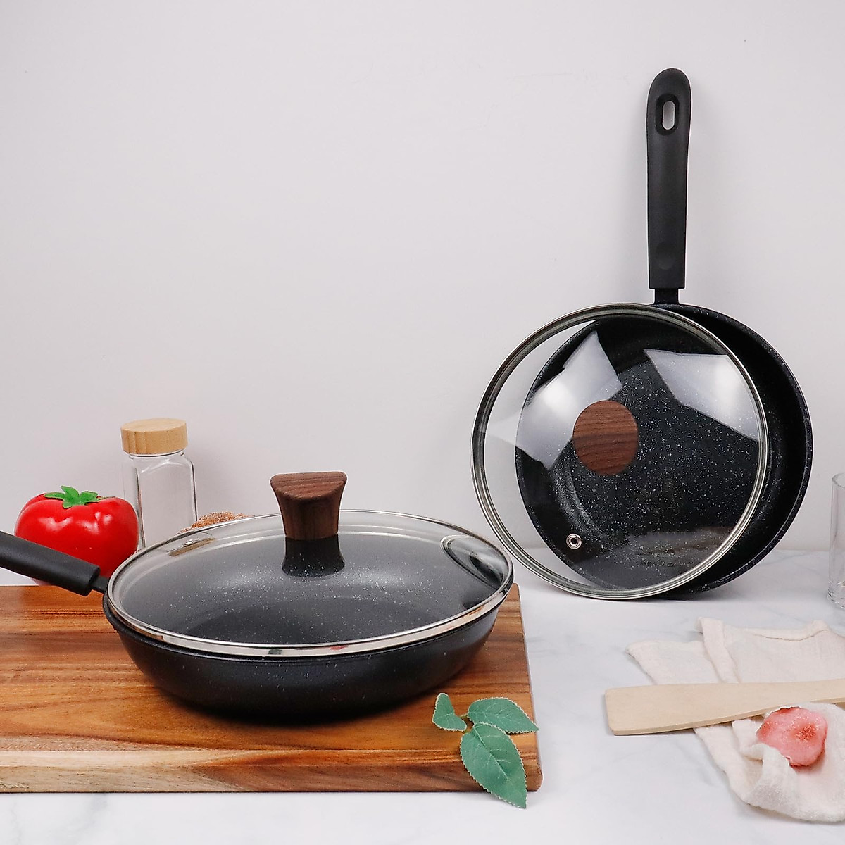 LC LICTOP 9" Tempered Glass Lid 304 Stainless Steel Rim Cookware Cover Replacement for 9-Inch Pan or Pot (Heat Resistant Bakelite Knob)