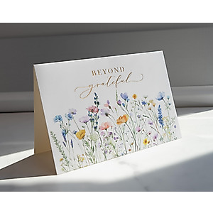 Gooji 4x6 Meadow Bloom Beyond Grateful Thank You Cards, Bridal Shower, Wedding, Baby Shower, Birthday, Small Business (Bulk 20 Pack) Vellum Envelopes