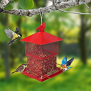 WANTELFOR Hanging Bird Feeders,Large Wild Bird Seed Feeders Outside,6.5lb Heavy Duty Metal Squirrel Proof Bird Feeders for Outdoors Hanging(Red)