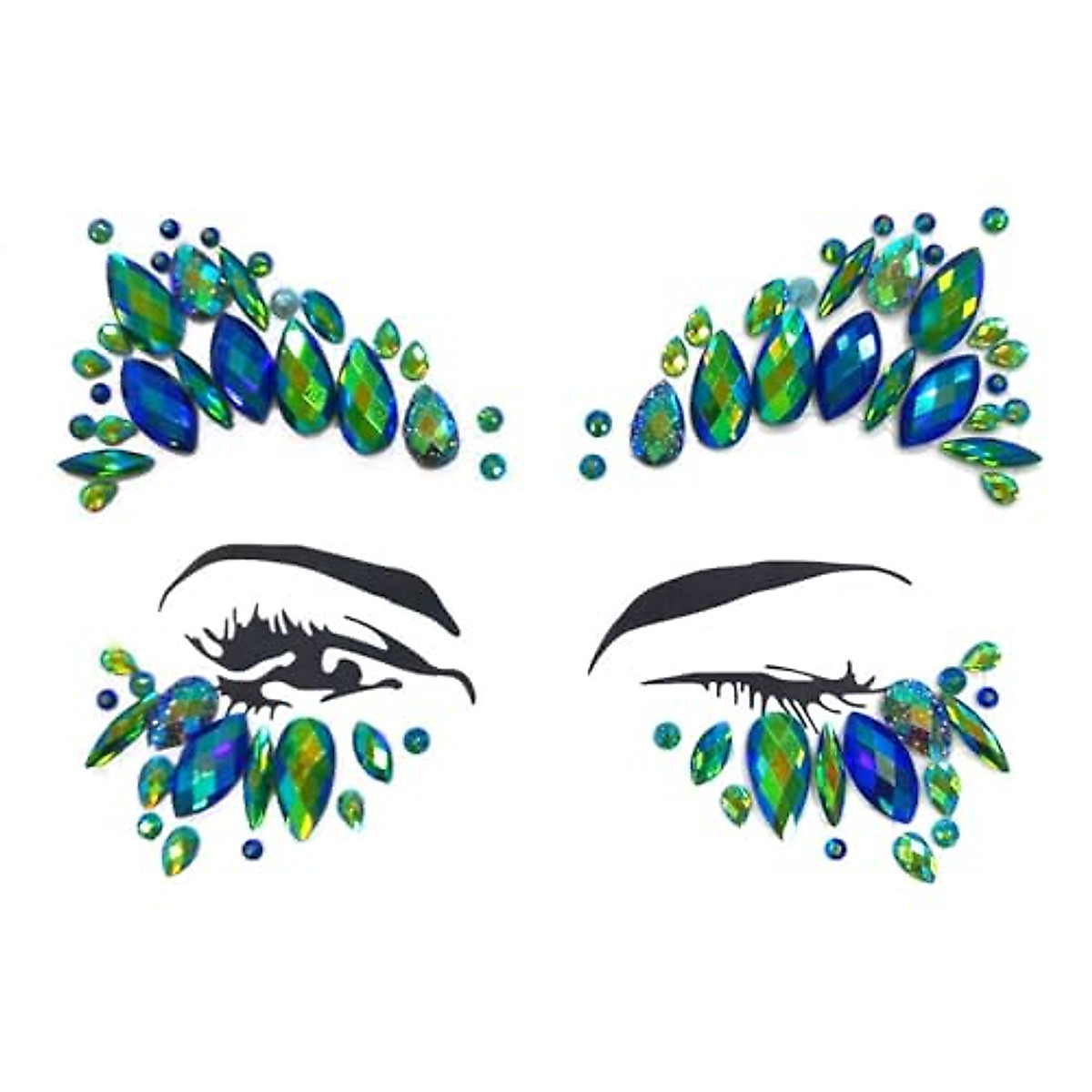 Face Jewels festival halloween face Tattoo body gems Bindi Glitter Eyes rhinestone Forehead Sticker DIY Face Decoration Face Gems Rhinestone Temporary Tattoo Sticker(emerald ab/SR14)