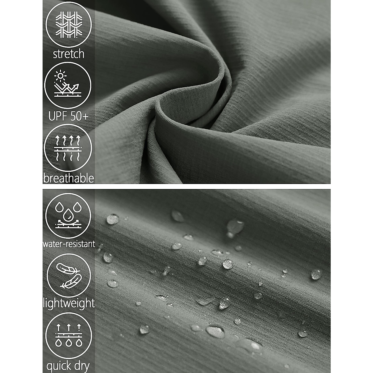 Men's Hiking Pants Convertible Zip Off Lightweight Waterproof Quick Dry Outdoor Fishing Travel Safari Camping Sage Green 36