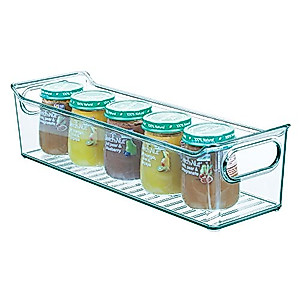 mDesign Slim Plastic Nursery Storage Container Bins with Handles for Organization in Pantry, Cabinet, Closet or Cubby Shelves - Organizer for Baby Food, Bibs, Formula, and Burp Cloths - 4 Pack, Blue