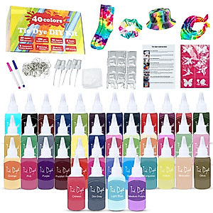 Tie Dye Kit for Kids & Adults - Complete DIY Tie Dye Set w/Tie Dye Powder in Tie Dye Refill Packets -Fun Kids Tie Dye Kit w/Nozzle Spray Tie Dye Kit for Fabric - Dye for Clothing (Pack of 40, 60 ml)