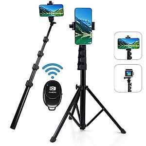 60" Selfie Tripod for iPhone with Remote Shutter Phone Holder Compatible with iPhone Android for Selfie/Video Recording/Vlogging/Live Streaming Heavy Duty Aluminum, Lightweight Tripod Black