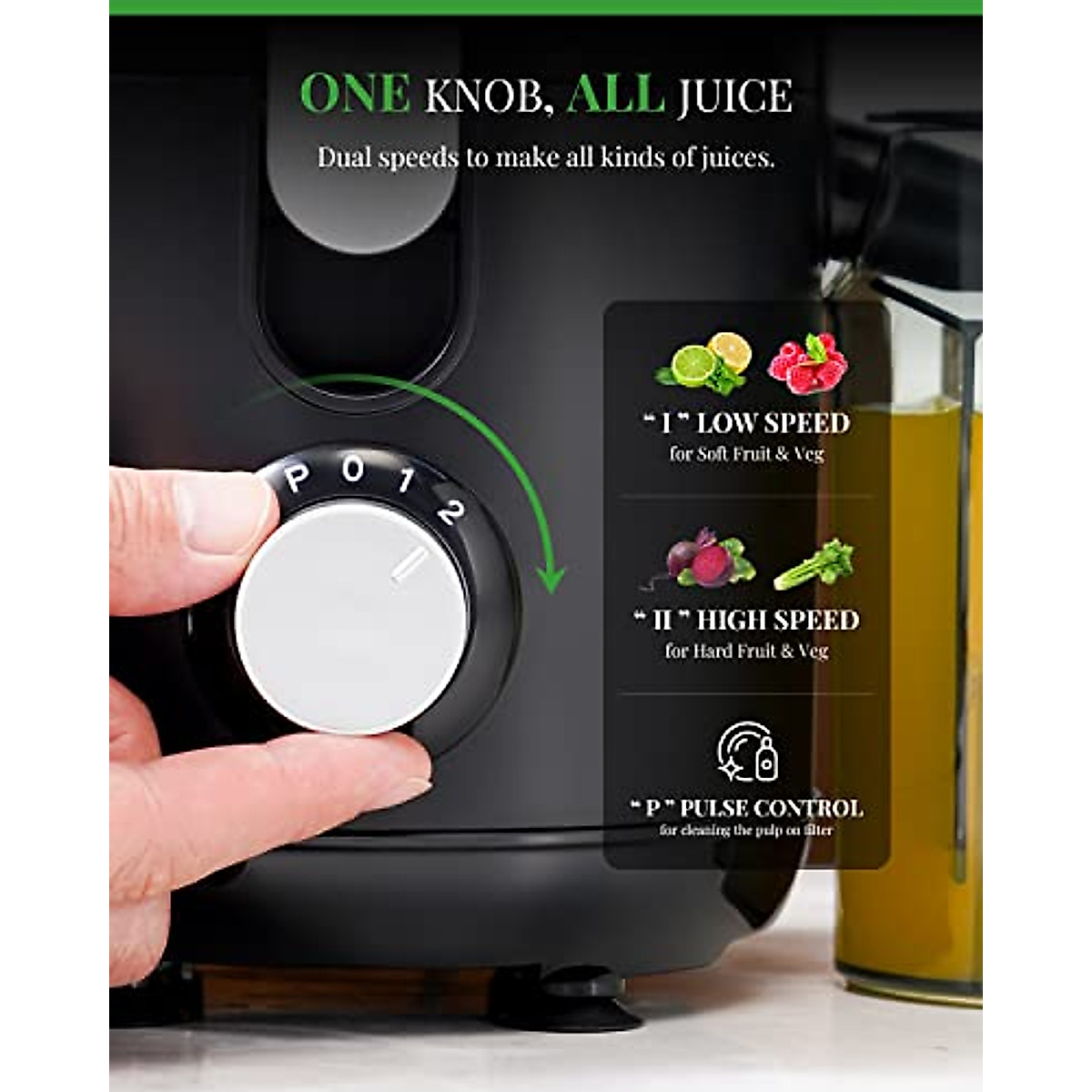 Juicer with Titanium Enhanced Cut Disc, GDOR Dual Speeds Centrifugal Extractor Machines with 2.5" Feed Chute, for Fruits and Veggies, Anti-Drip, Includes Cleaning Brush, BPA-Free, Black