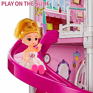 TEMI Villa Toys for 3 4 5 6 7 8 Years Old Girls - 4 Storeys 12 Rooms, Indoor Playset with 2 Dolls Toy Figures, Toys Furniture and Accessories, Pretend Girls Plays, Building Toys, Gifts Toy