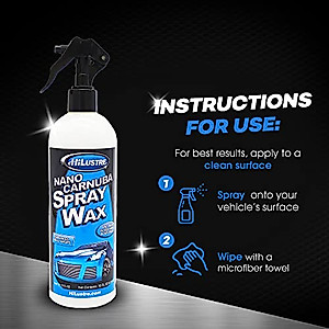 Hi-Lustre Nano Carnauba Spray Wax, Instant Shine Car Wax to Seal & Maintain Paint UV-Blocking, Hydrophobic Car Detailer Wax, Streak-Free and Safe for All Surfaces, Piña Colada Scent, 16 oz