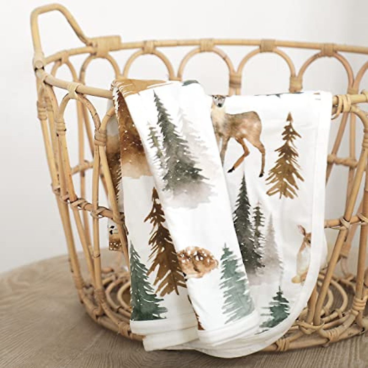 GRSSDER Baby Blankets Super Soft Jersey Knit Swaddle Blanket for Baby Girls and Boys, Double Layer Receiving Blankets 34 x 44 Inches Extra Large for Baby Show Gift, Deer and Leaves Pattern