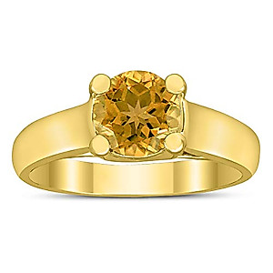Round 7MM Citrine Cathedral Solitaire Ring in 10K Yellow Gold
