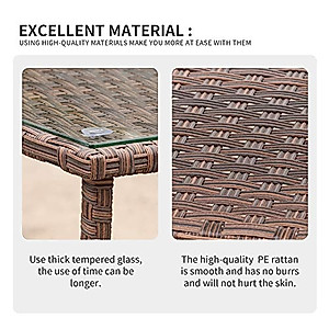 Valita Outdoor PE Wicker Side Table Glass Top Garden Poolside Small Patio Rattan Furniture Square End Table, Brown