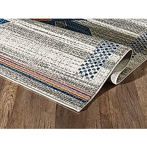Abani Porto Collection 4' x 6' Southwestern Area Rug, Rectangular Turkish Beige & Blue Tribal Print Accent Rug Rugs