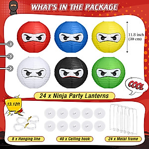 Glooglitter 6 Pcs Ninja Themed Paper Lanterns 12 Inch Ninja Birthday Party Hanging Paper Lanterns for Boys Girls Adults Ninja Birthday Party Baby Shower Decoration