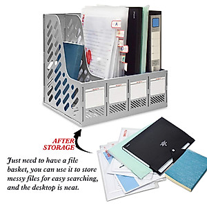 SAYEEC 4 Compartment File Holder Folder Grid Bookshelf Magazine Organizer Plastic File Frame Desktop with Blank Labels A7 Notebook Storage Assemble File Box for Work/Office/Study