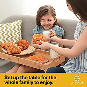 JumbleWare Bamboo Bed Tray. Portable Wooden Breakfast in Bed Serving Table Set with Folding Legs & Carry Handles for Eating Food or Working on Laptop. Great Home Gift for Women, Men, Kids & Elderly