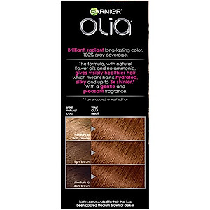 Garnier Olia Ammonia Free Permanent Hair Color, 100% Gray Coverage (Packaging May Vary), 6.43 Light Natural Auburn, Red Hair Dye, Pack of 1